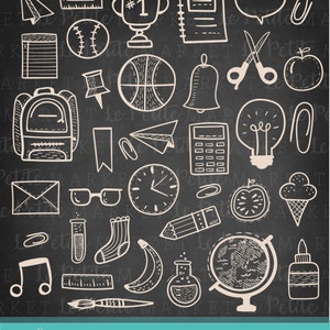 Hand Drawn School Doodles, Back to School Clipart, School Clipart ...