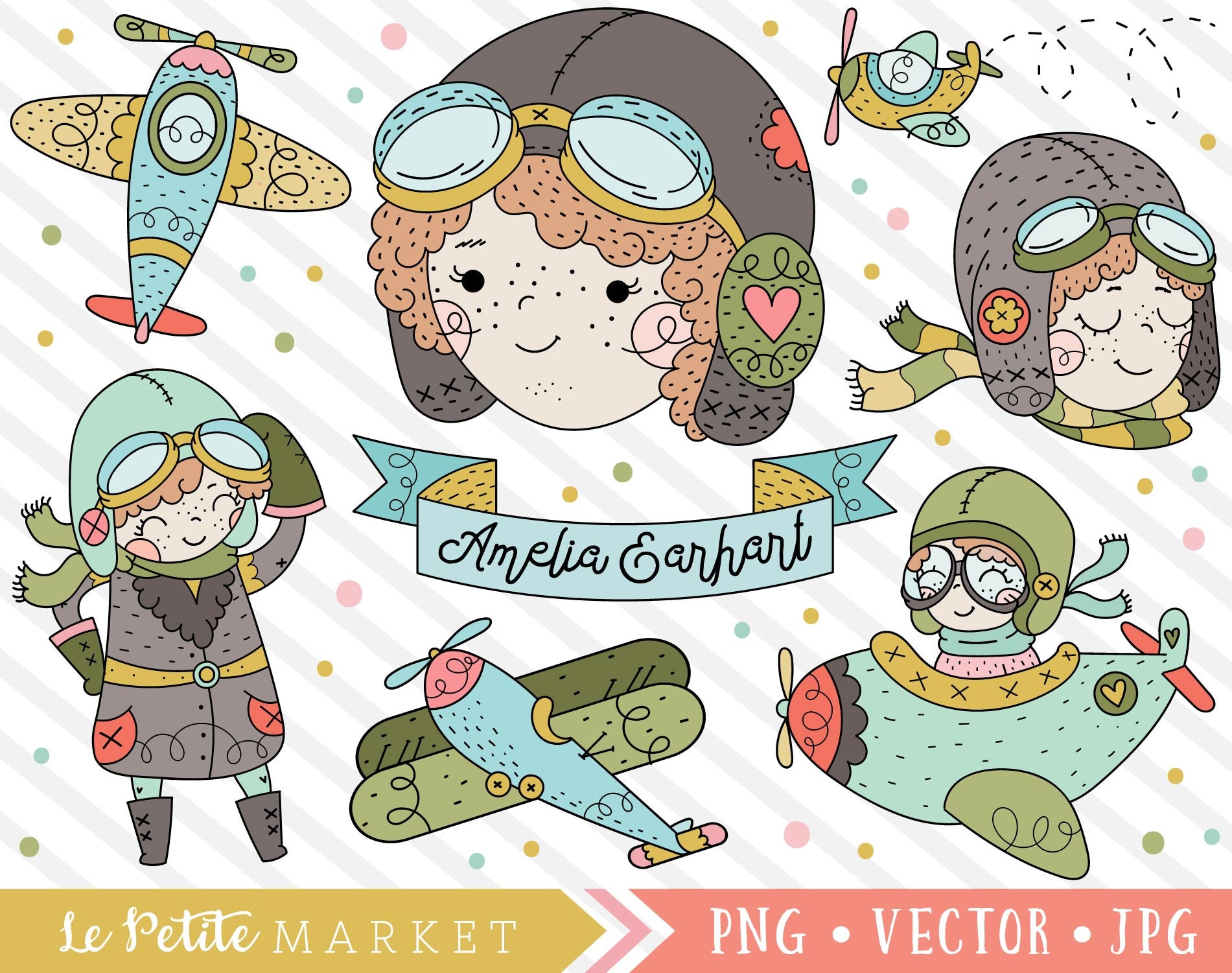 Amelia Earhart Clipart Set Cute Aviator Clipart Flying Clip - Etsy Canada