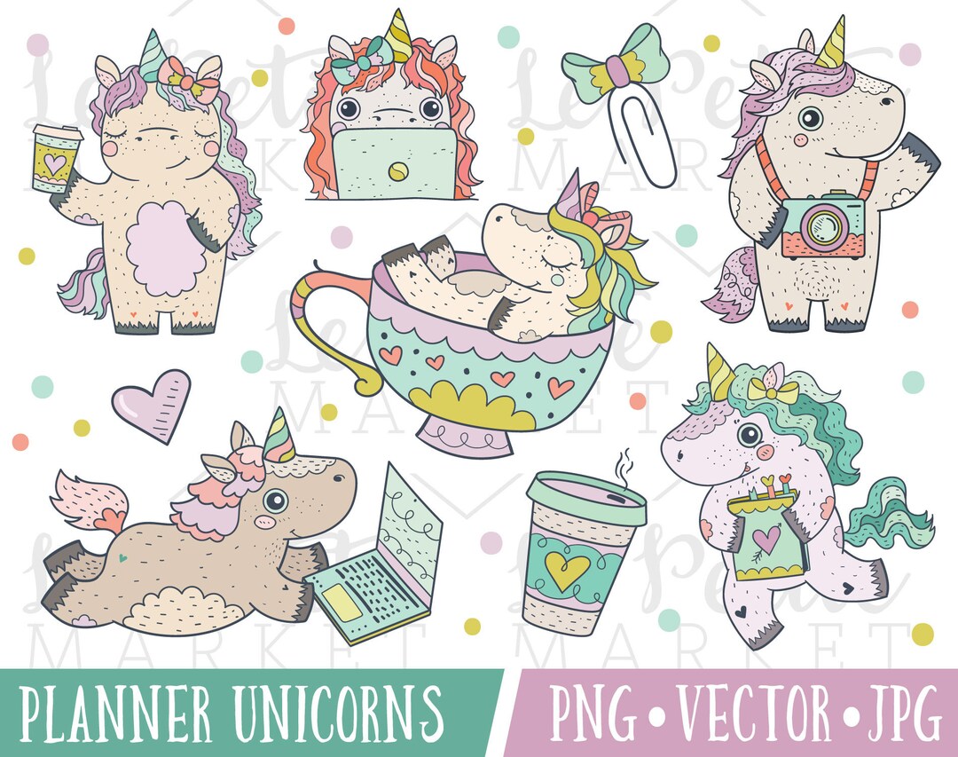 Kawaii Unicorn Clipart Images, Unicorn Instant Download, Hipster ...