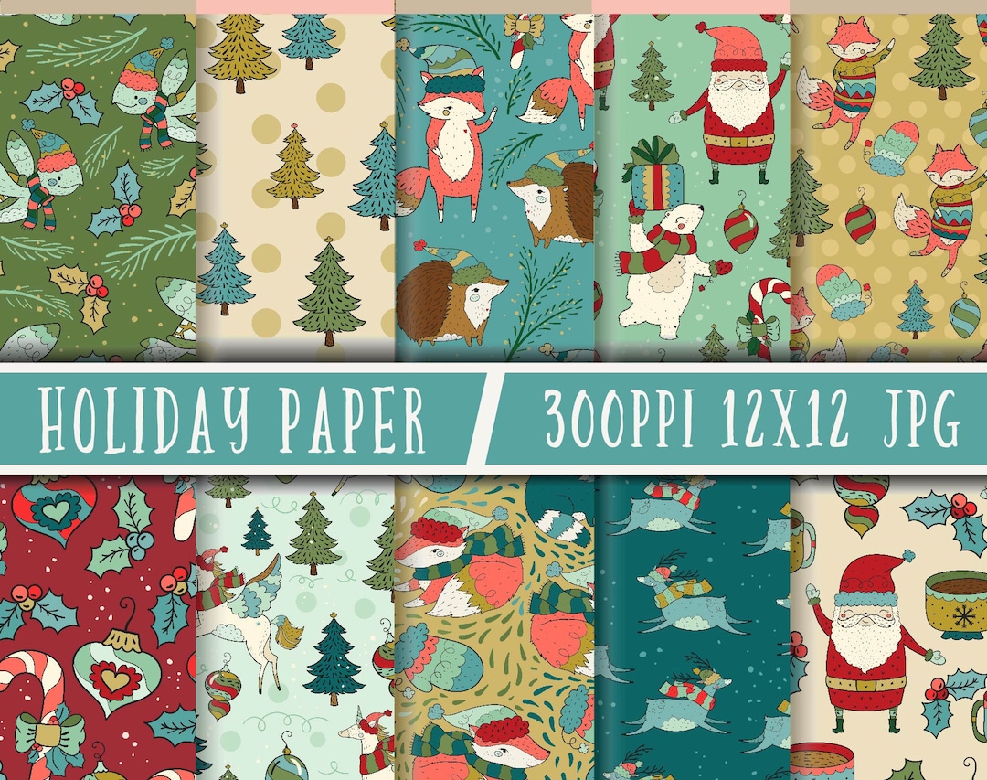 Woodland Christmas Digital Paper Pack, Woodland Holiday Pattern Set ...