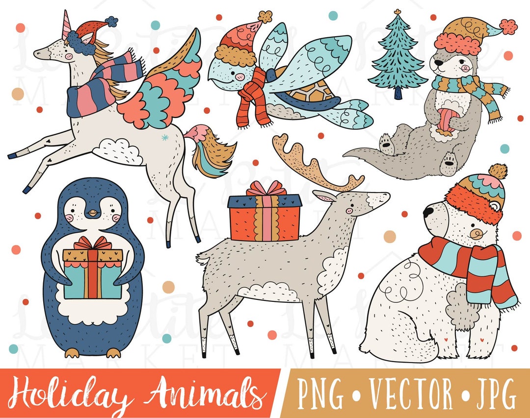 Festive Holiday Animal Clipart Images, Christmas Illustrations Clip Art ...
