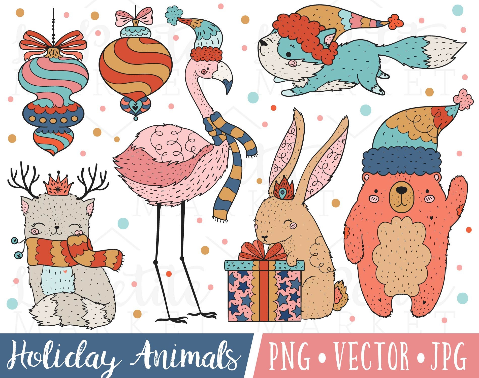 Cute Christmas Animals Clipart Cute Winter Animals Clipart | Etsy