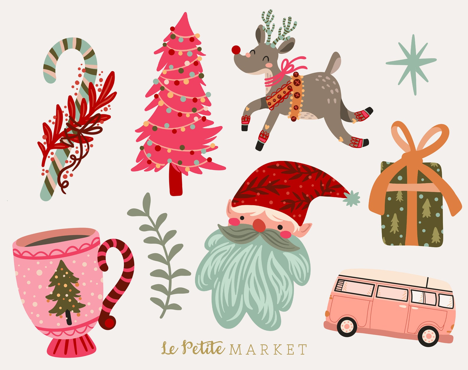 Retro Christmas PNG Clipart Pink Santa Claus Png Merry and - Etsy