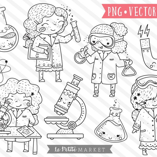 Scientist Girl Clipart - Etsy