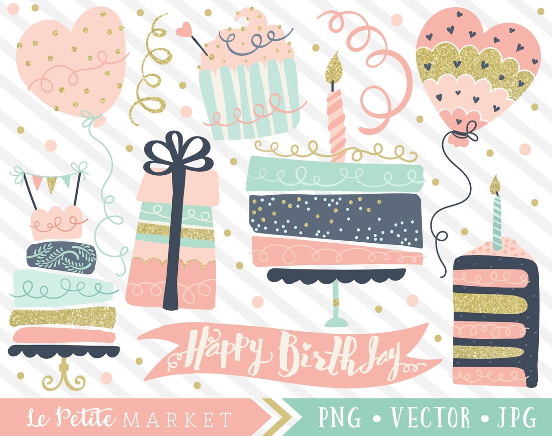 Glitter Birthday Party Clipart Set, Gold Glitter Party Celebration Clip ...