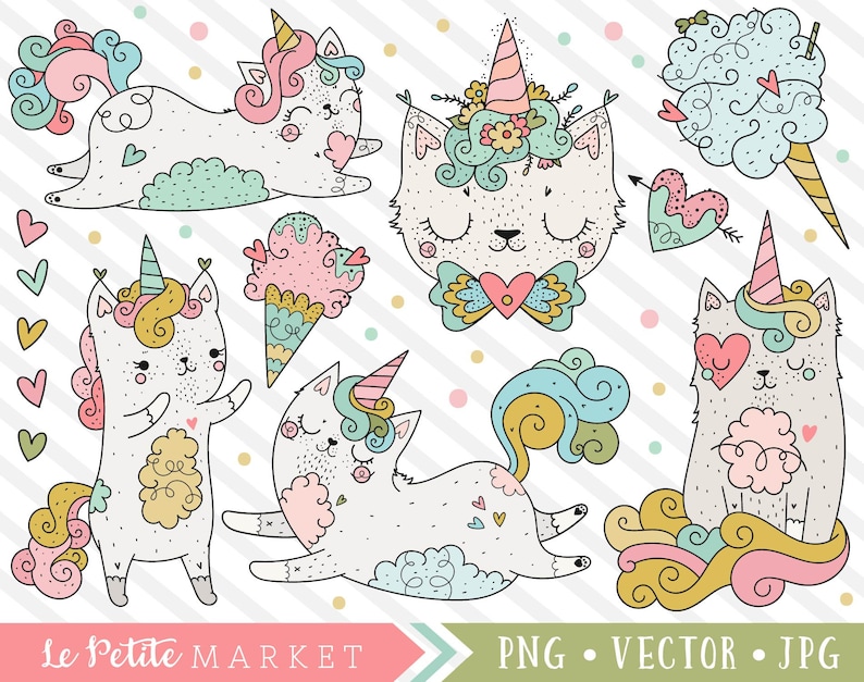 Unicorn Cat Clipart Caticorns Clip Art Magical Cat - Etsy