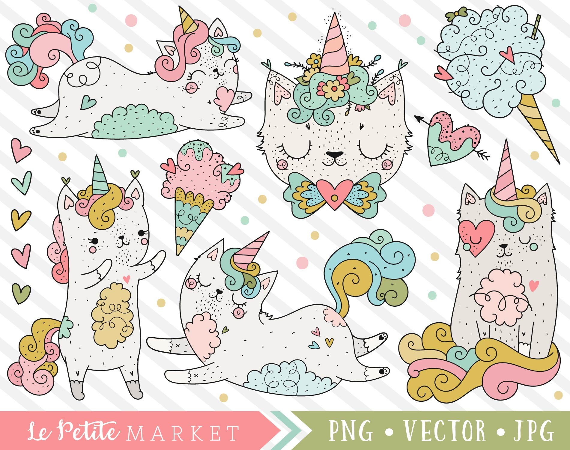 Unicorn Cat Clipart Caticorns Clip Art Magical Cat | Etsy