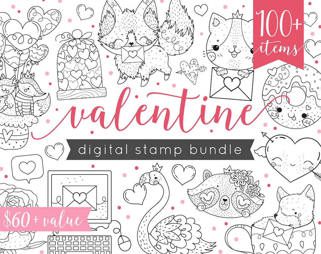 Valentine Clipart Bundle, Valentine Digital Stamps, Cute Valentine ...