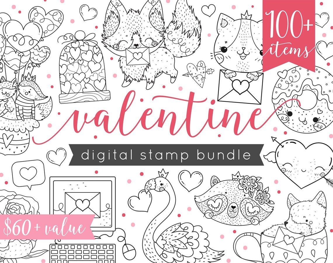 Valentine Clipart Bundle Valentine Digital Stamps Cute - Etsy