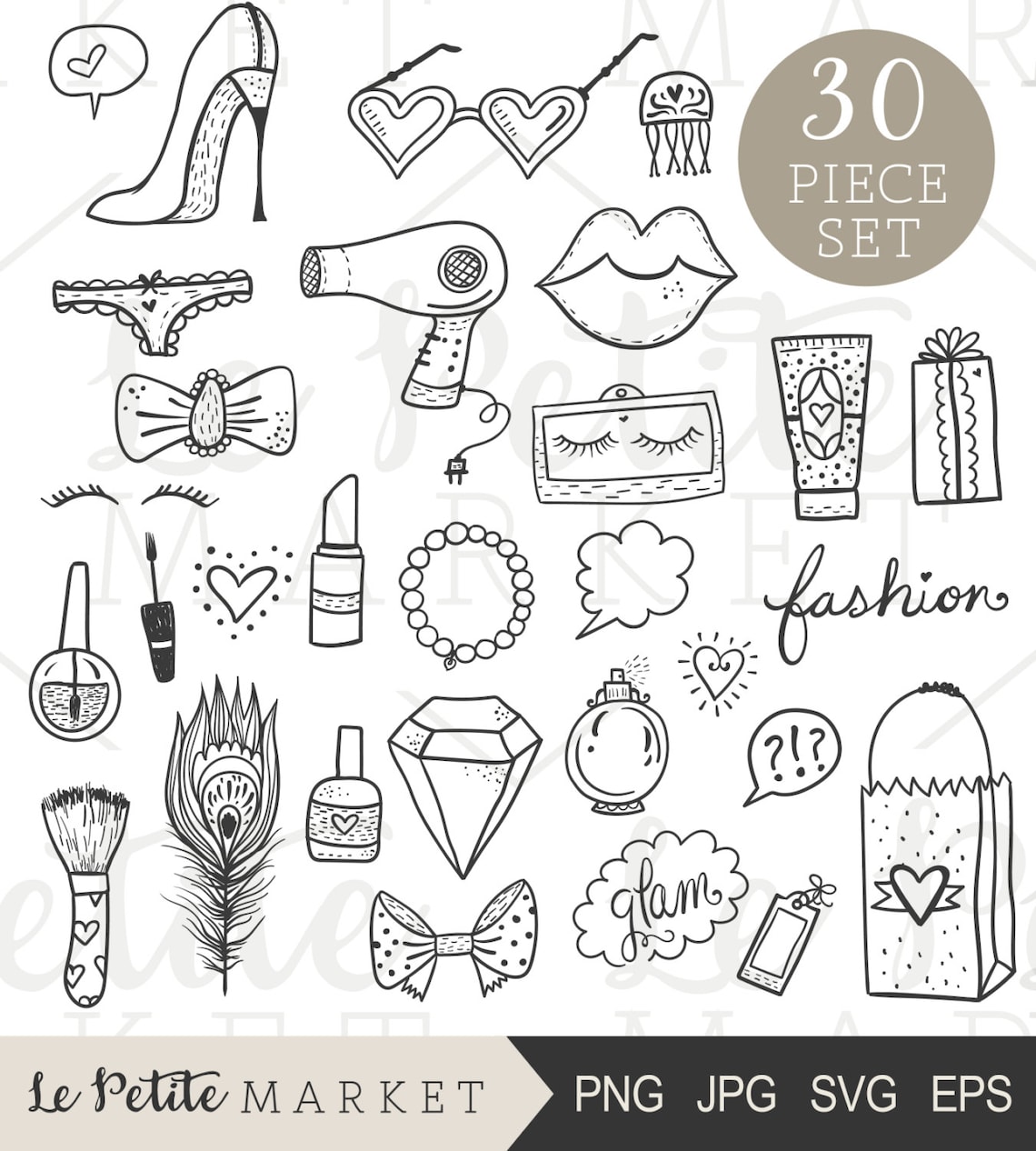 Hand Drawn Beauty Clip Art Set Glam Clipart Set Beauty - Etsy