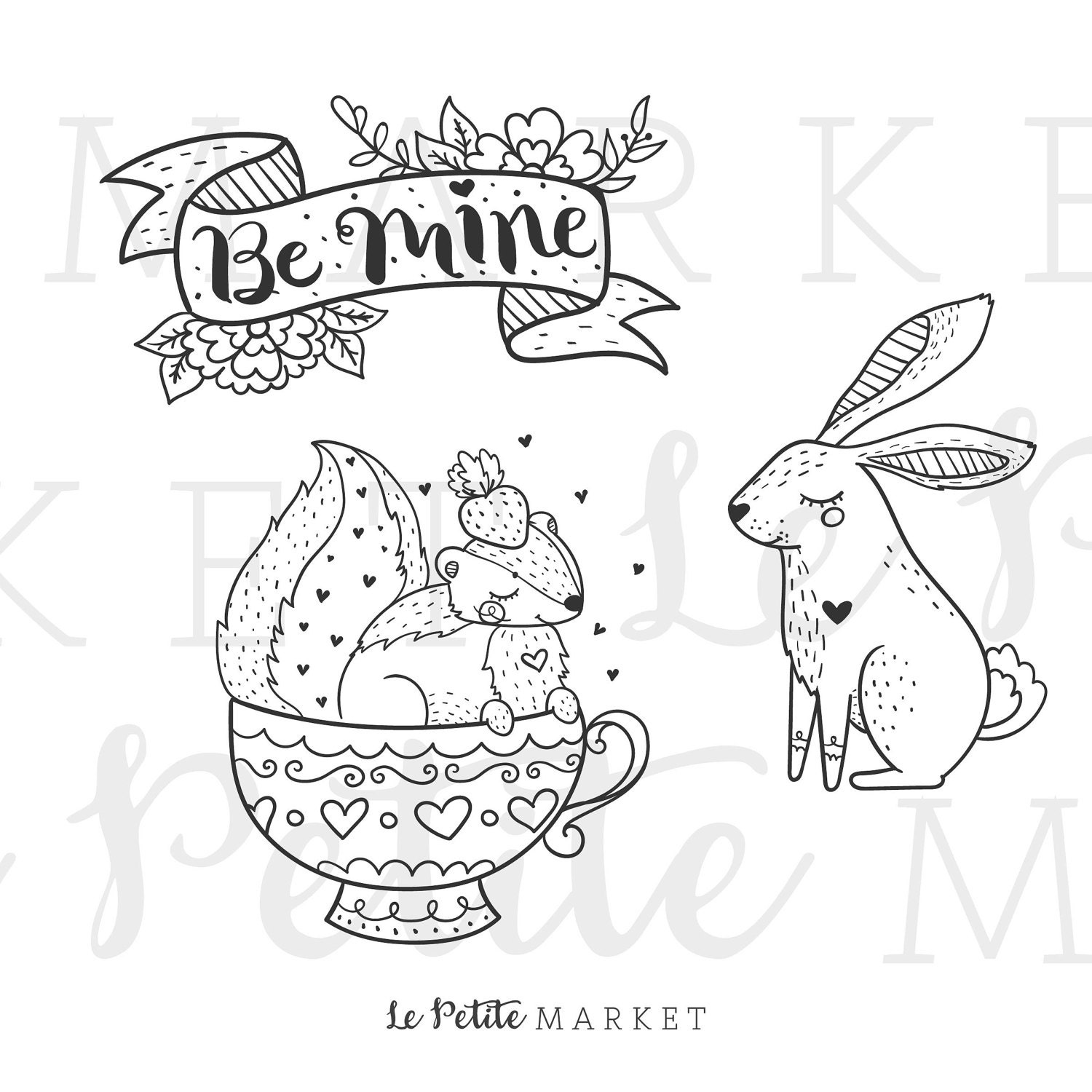 Woodland Valentine Clipart Set Valentine Skunk Valentine | Etsy