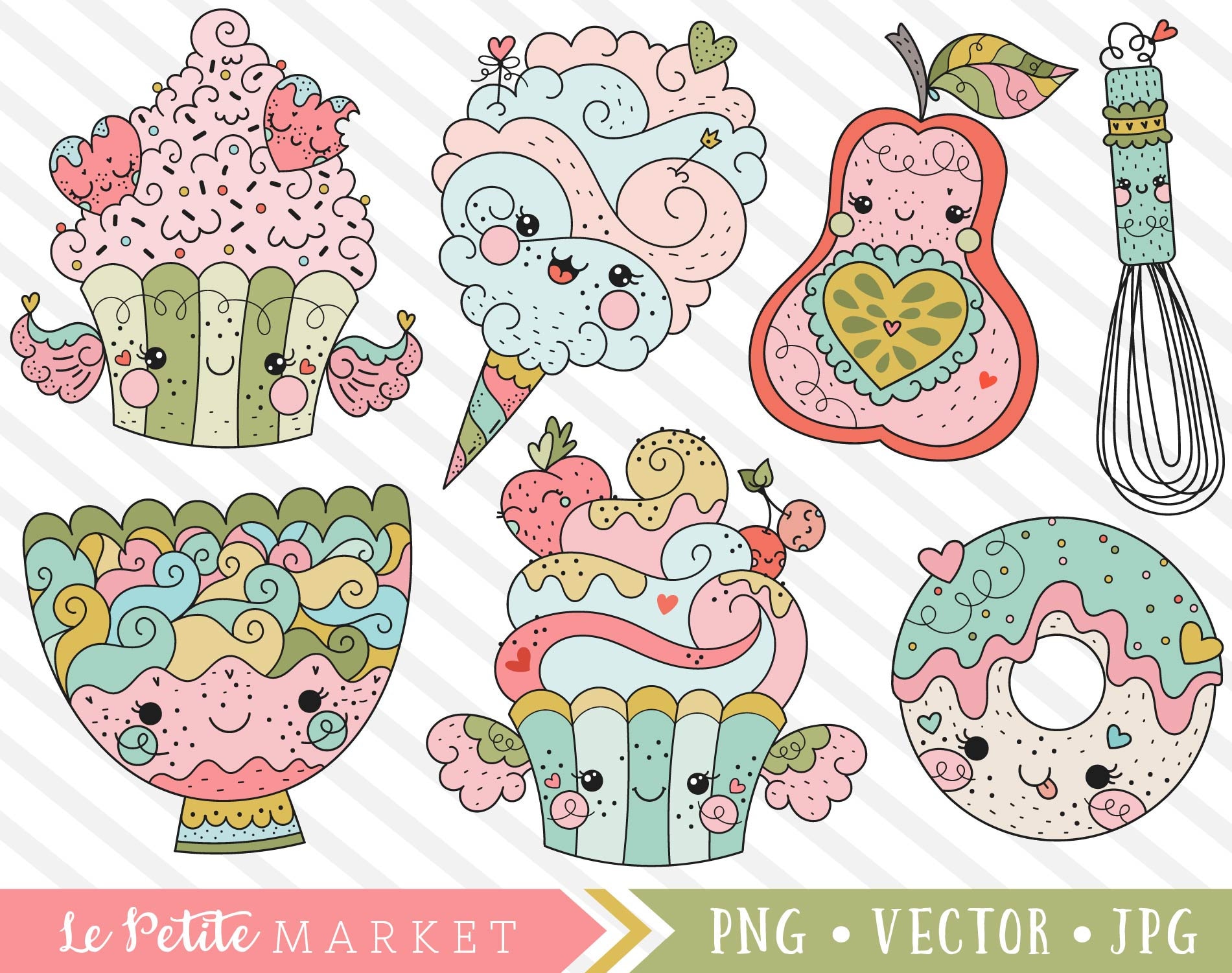 Kawaii Dessert Clipart Kawaii Cupcake Clip Art Baking | Etsy
