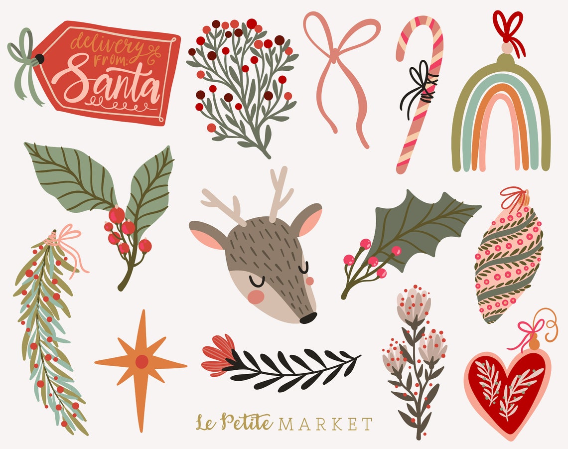 Boho Christmas Clipart Cozy Boho PNG Retro Christmas - Etsy