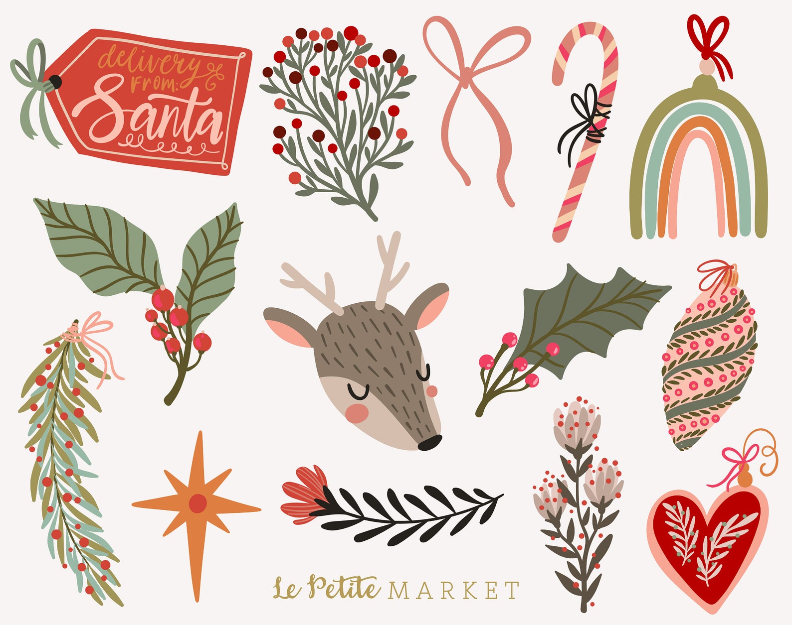 Boho Christmas Clipart, Cozy Boho PNG, Retro Christmas Rainbows ...