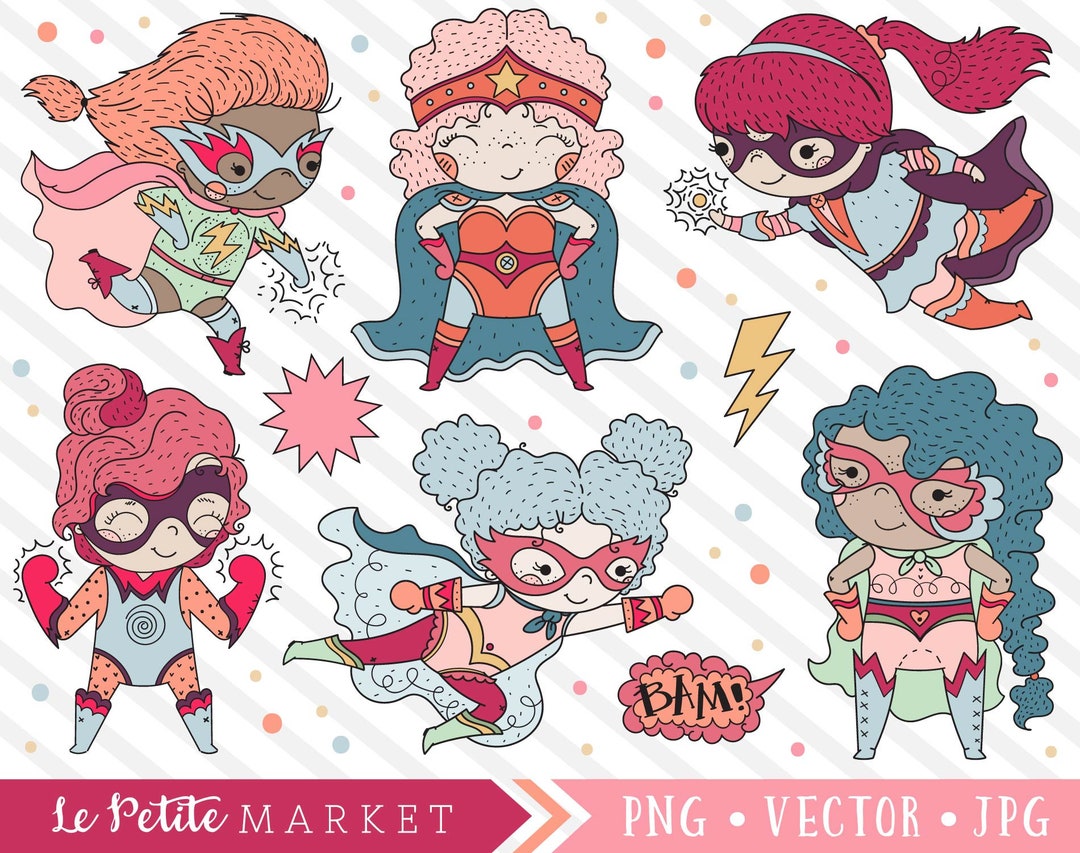 Superhero Clipart Set, Superhero Girls Clip Art, Comic Book Girls, Girl ...