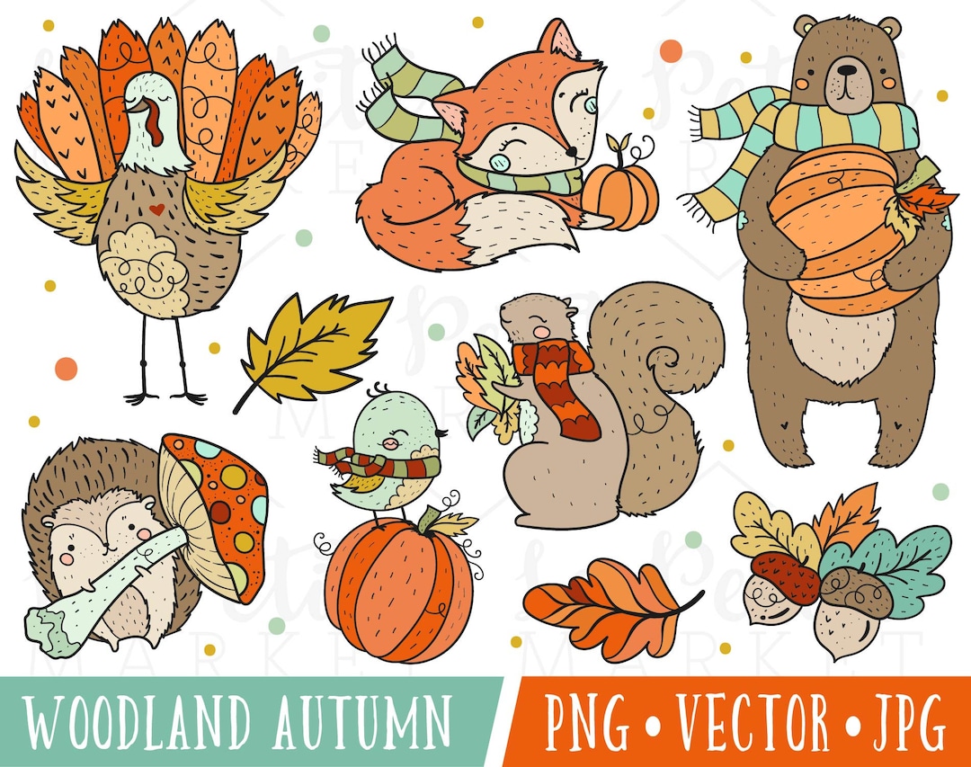 Cute Woodland Thanksgiving Clipart Images, Cute Autumn Thanksgiving ...