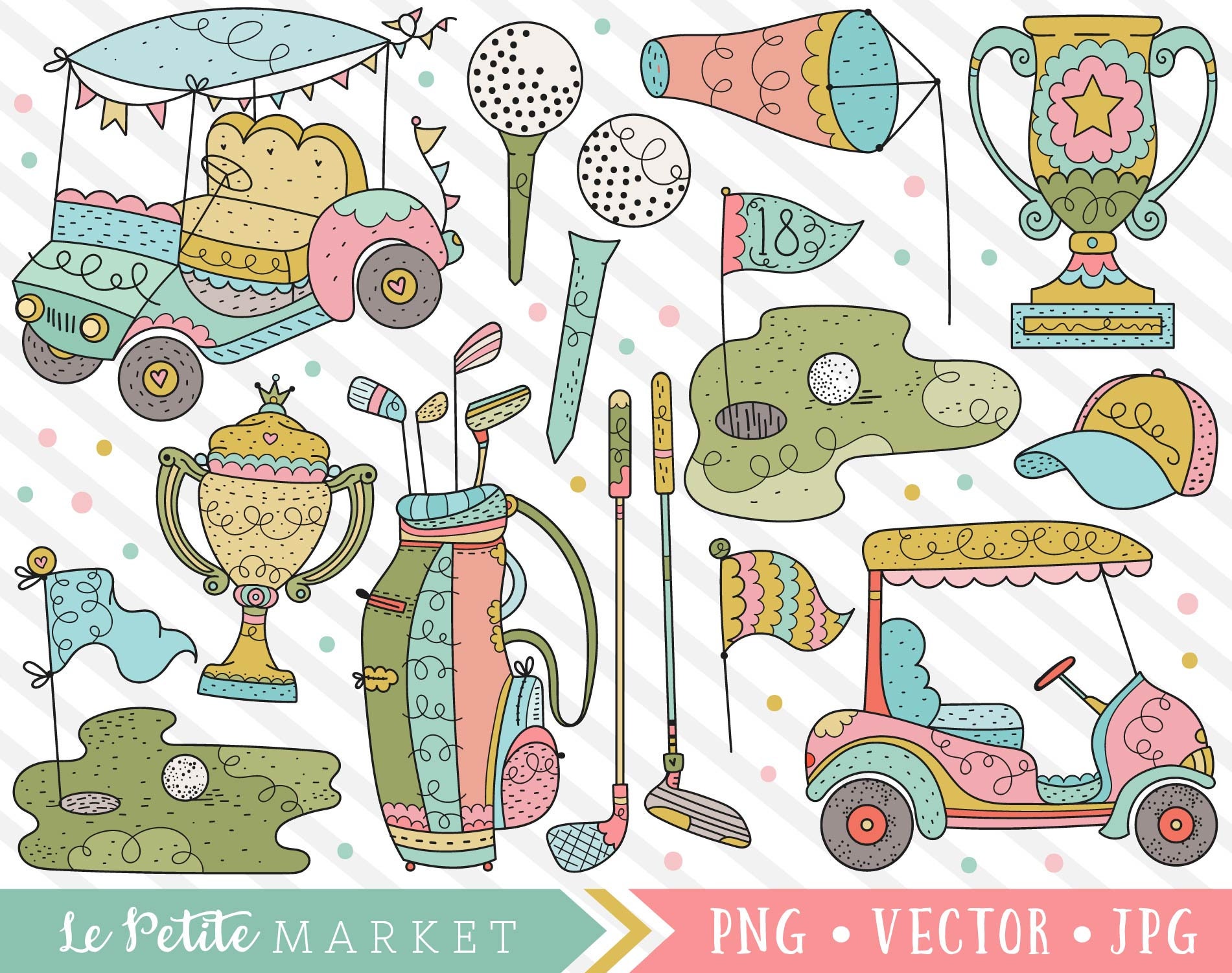 Golf Clipart Set Golfing Clip Art Cute Golf Illustrations | Etsy