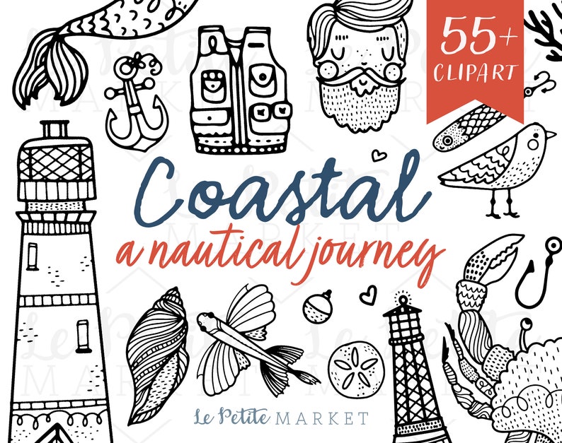 Nautical Clipart Lighthouse Clip Art Coastal New England - Etsy