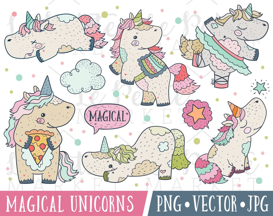 Cute Unicorn Clip Art Set, Cute Unicorn Clipart, Magical Unicorns ...