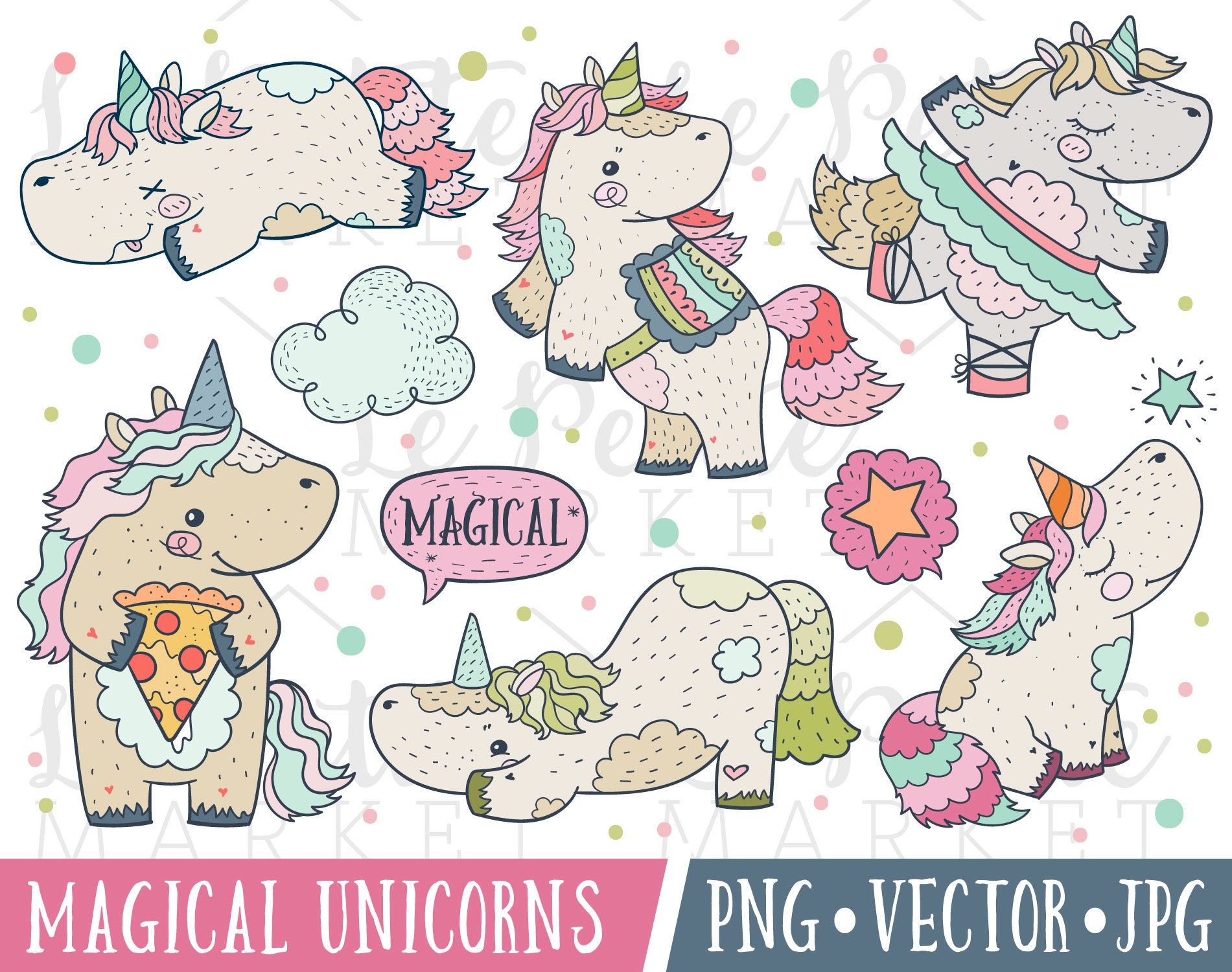 Cute Unicorn Clip Art Set Cute Unicorn Clipart Magical | Etsy
