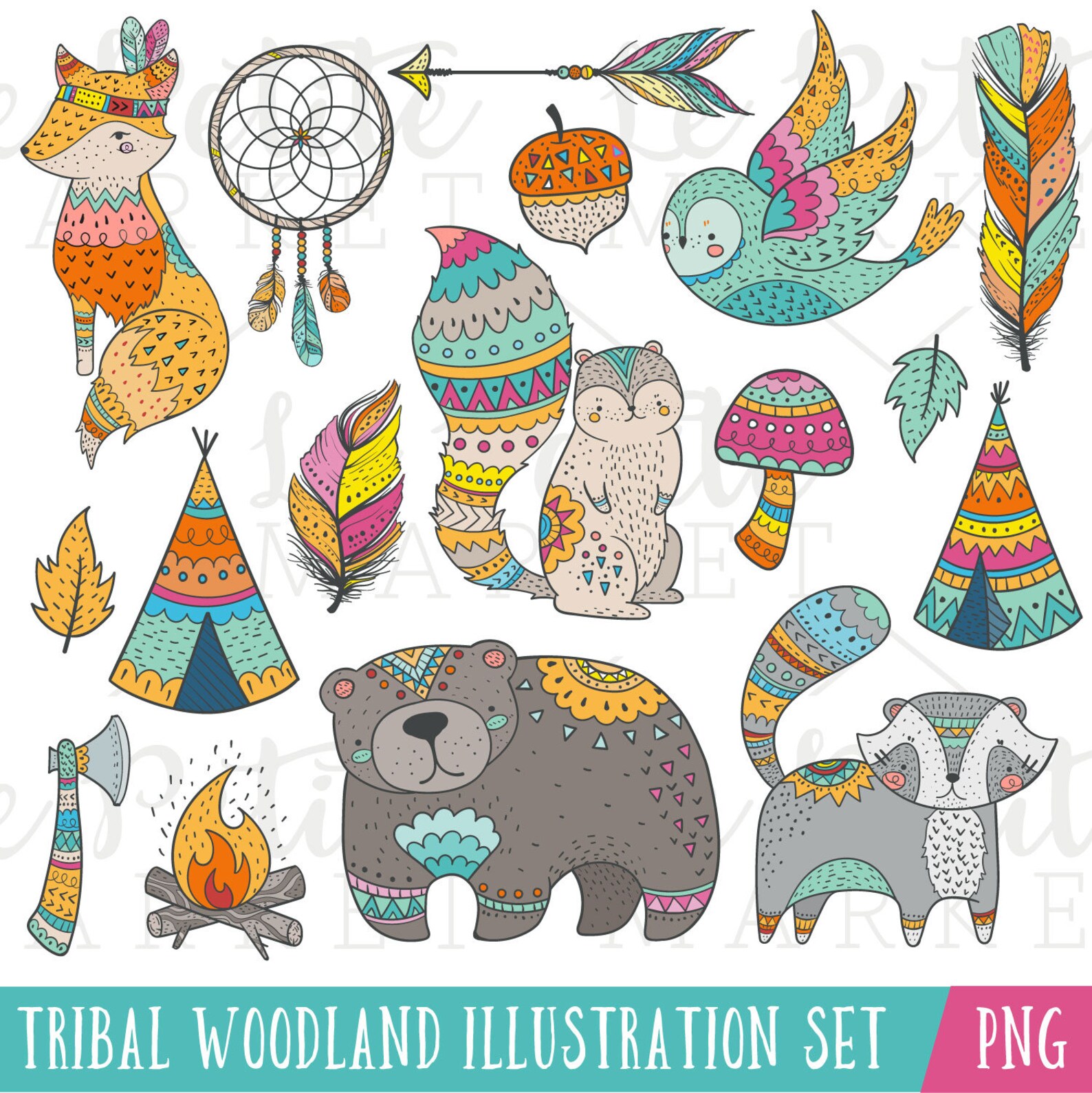 Tribal Forest Animal Clip Art Forest Animals Woodland Clip - Etsy