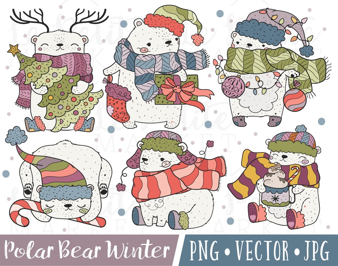 Cute Christmas Polar Bear Clipart Images, Polar Bear Clip Art, Polar ...