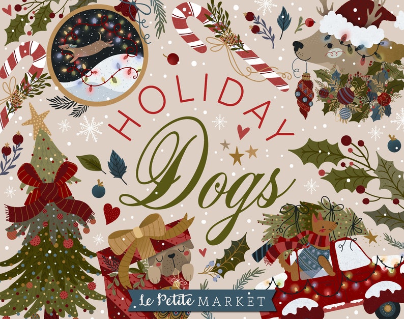 Christmas Clipart Dog Illustrations Holiday Png Christmas | Etsy