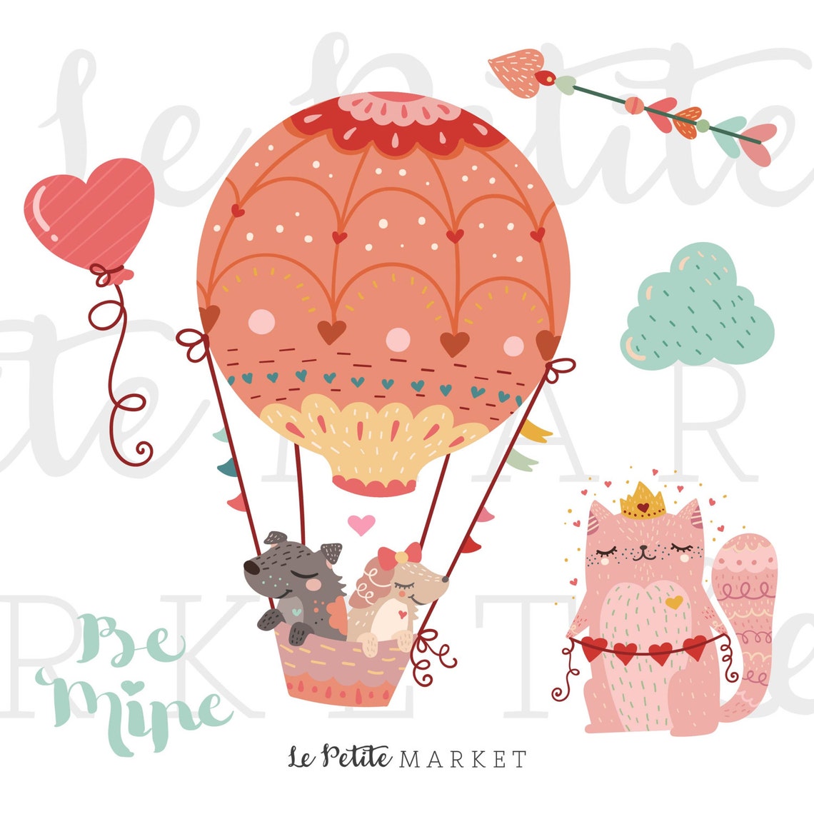 Cute Animal Valentine Clip Art Cat Valentine Clip Art Dog - Etsy