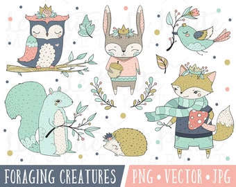 Hipster Forest Animals Clipart Set Woodland Creatures | Etsy