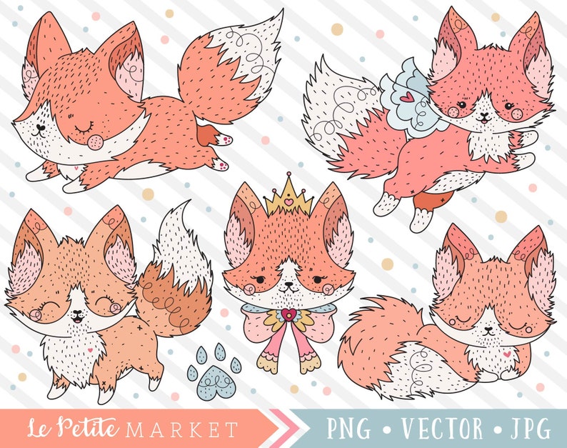 Sweet Fox Illustrations Cute Fox Clipart Kawaii Fox Clip - Etsy