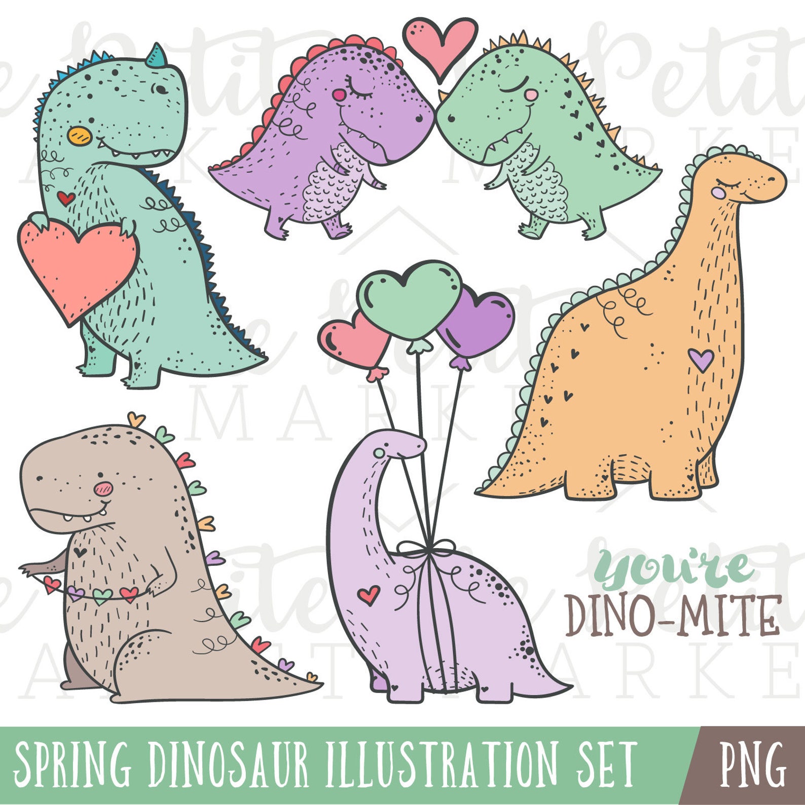 Cute Pastel Dinosaur Clip Art Set, Dinosaur Illustration Set, Instant ...