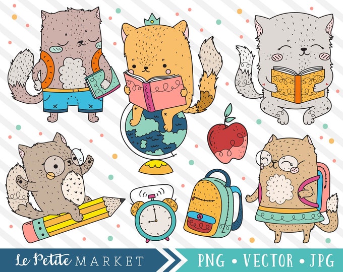 Cute School Cat Clipart Images Cat School Clipart Cute - Etsy
