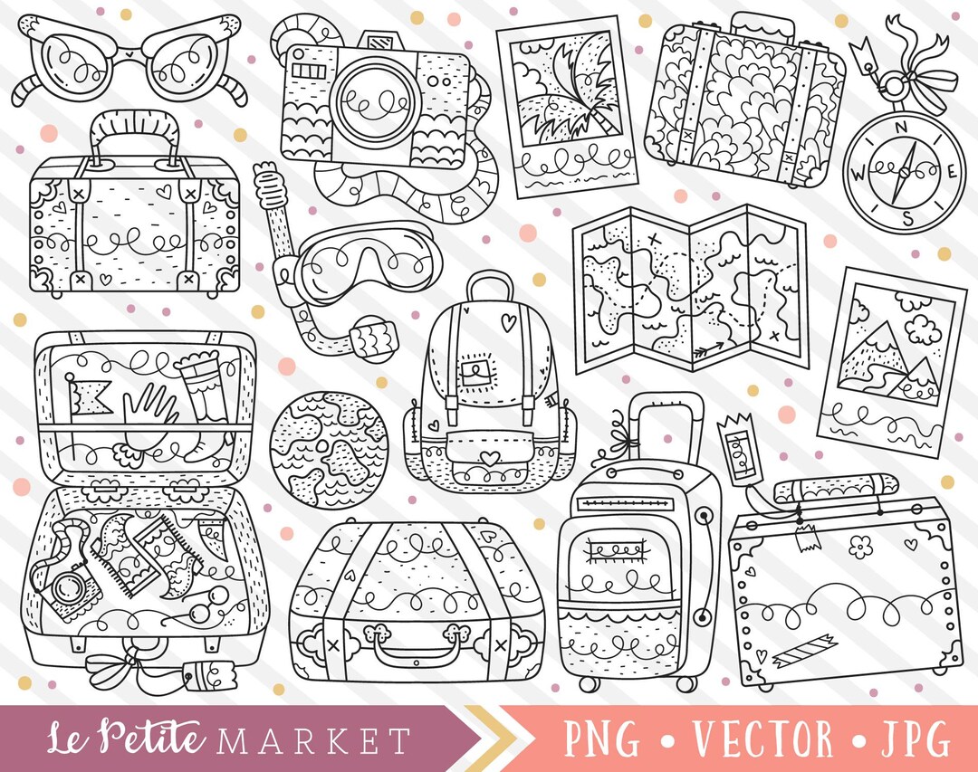Travel Doodles Clipart Set, Travel Clip Art Images, Travel Digital ...