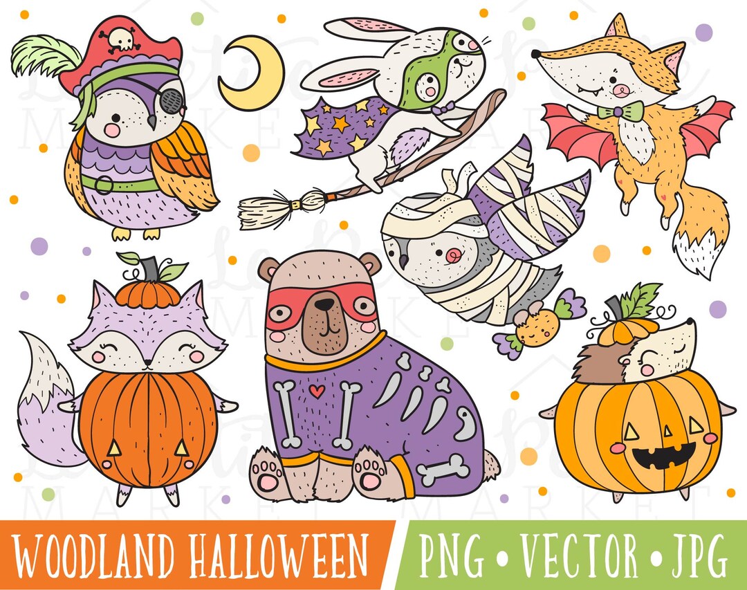Cute Halloween Costume Party Clipart Images, Animals in Costume, Cute ...