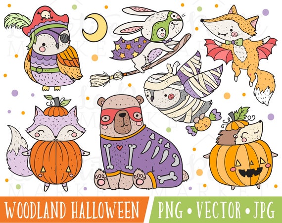 Cute Halloween Costume Party Clipart Images Animals in | Etsy