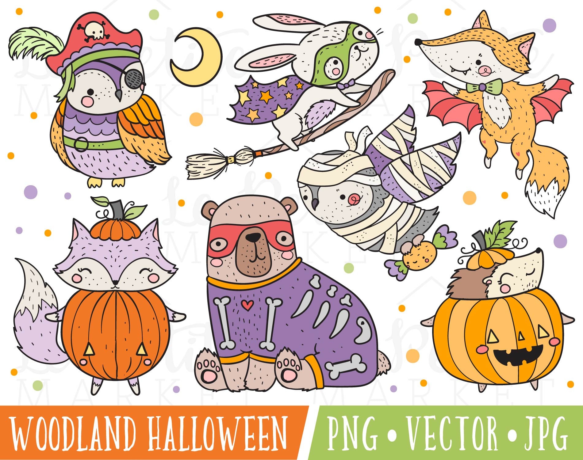 Cute Halloween Costume Party Clipart Images, Animals in Costume, Cute ...