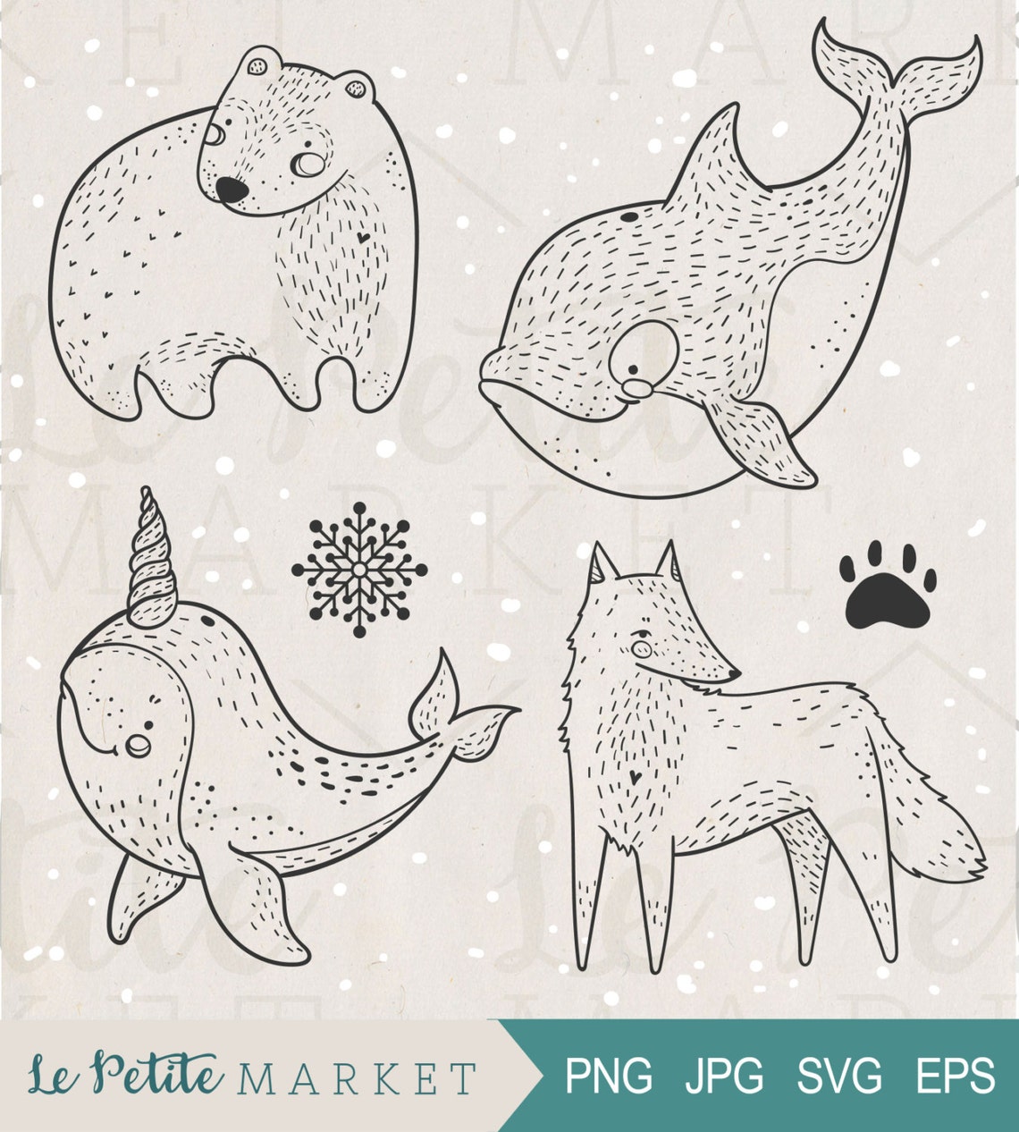 Hand Drawn Arctic Animal Clip Art Set Arctic Animals - Etsy