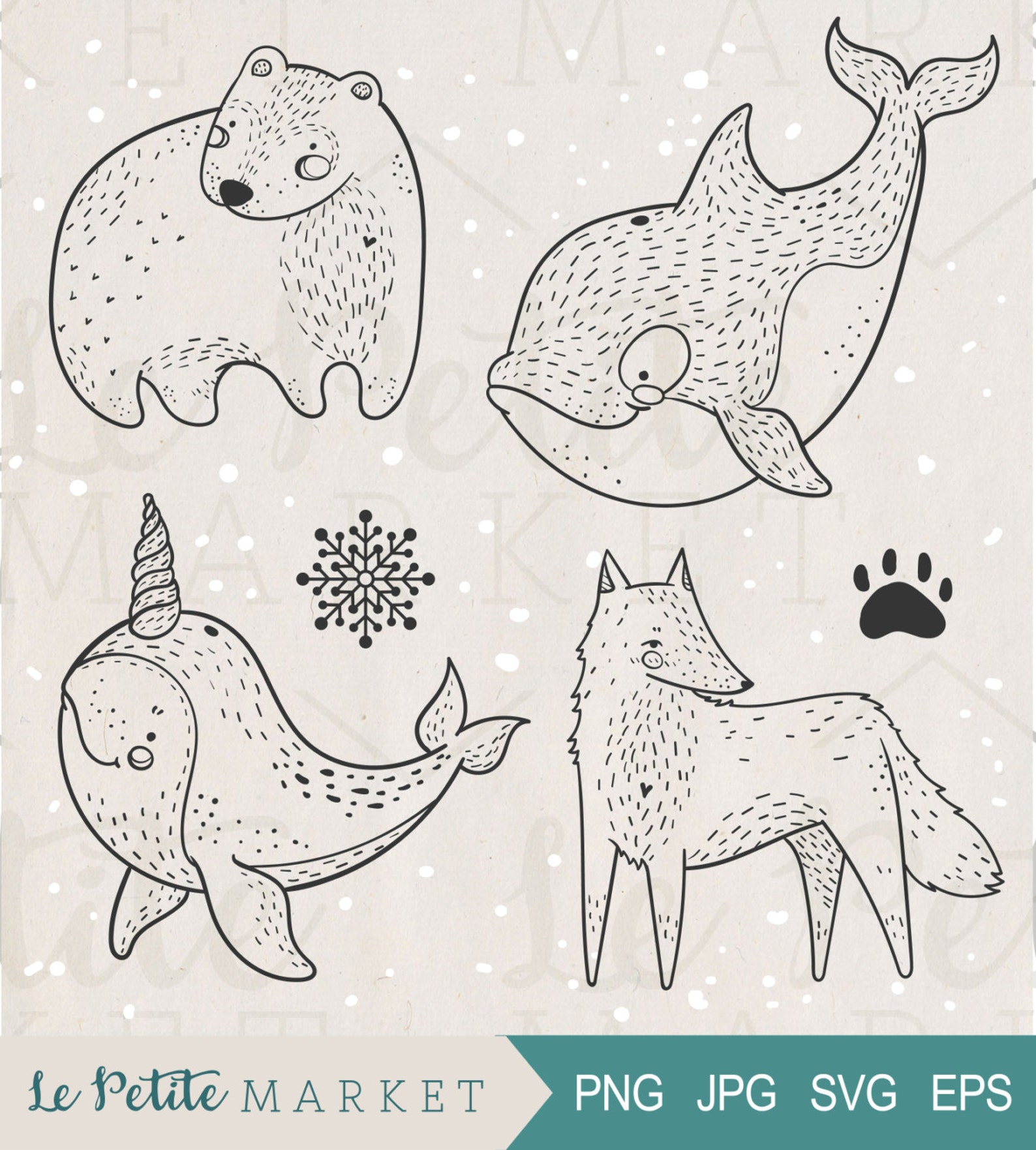 Hand Drawn Arctic Animal Clip Art Set Arctic Animals - Etsy