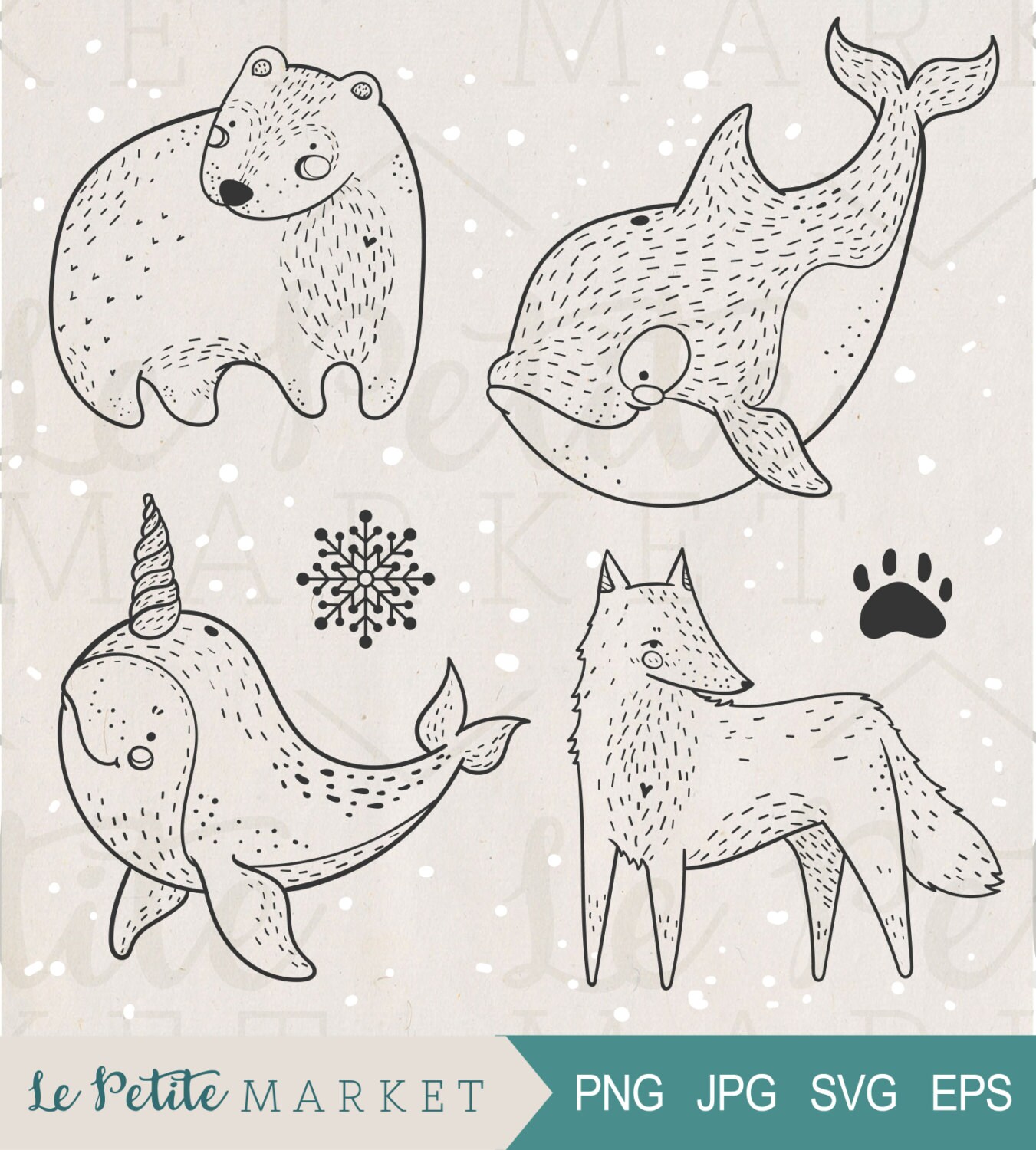 Hand Drawn Arctic Animal Clip Art Set, Arctic Animals Illustration Set ...