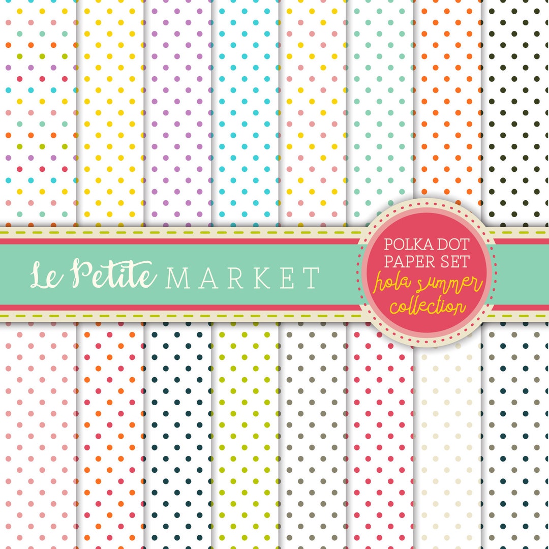 Dots on White Digital Paper, Pink Blue Yellow Mint Polka Dot Paper ...