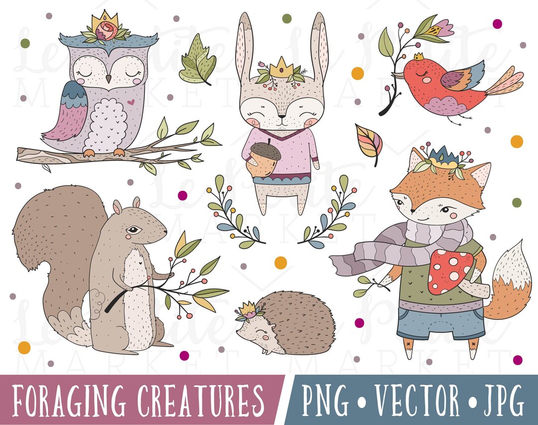 Cute Woodland Animals Clipart Set, Woodland Creatures Clipart Images ...