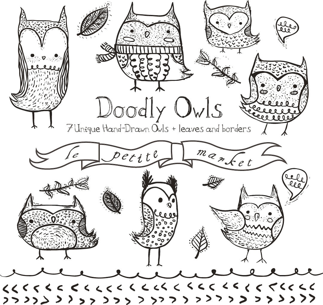 Doodly Owls Hand Drawn Cute Owl Illustration Clip Art for Scrapbooking ...