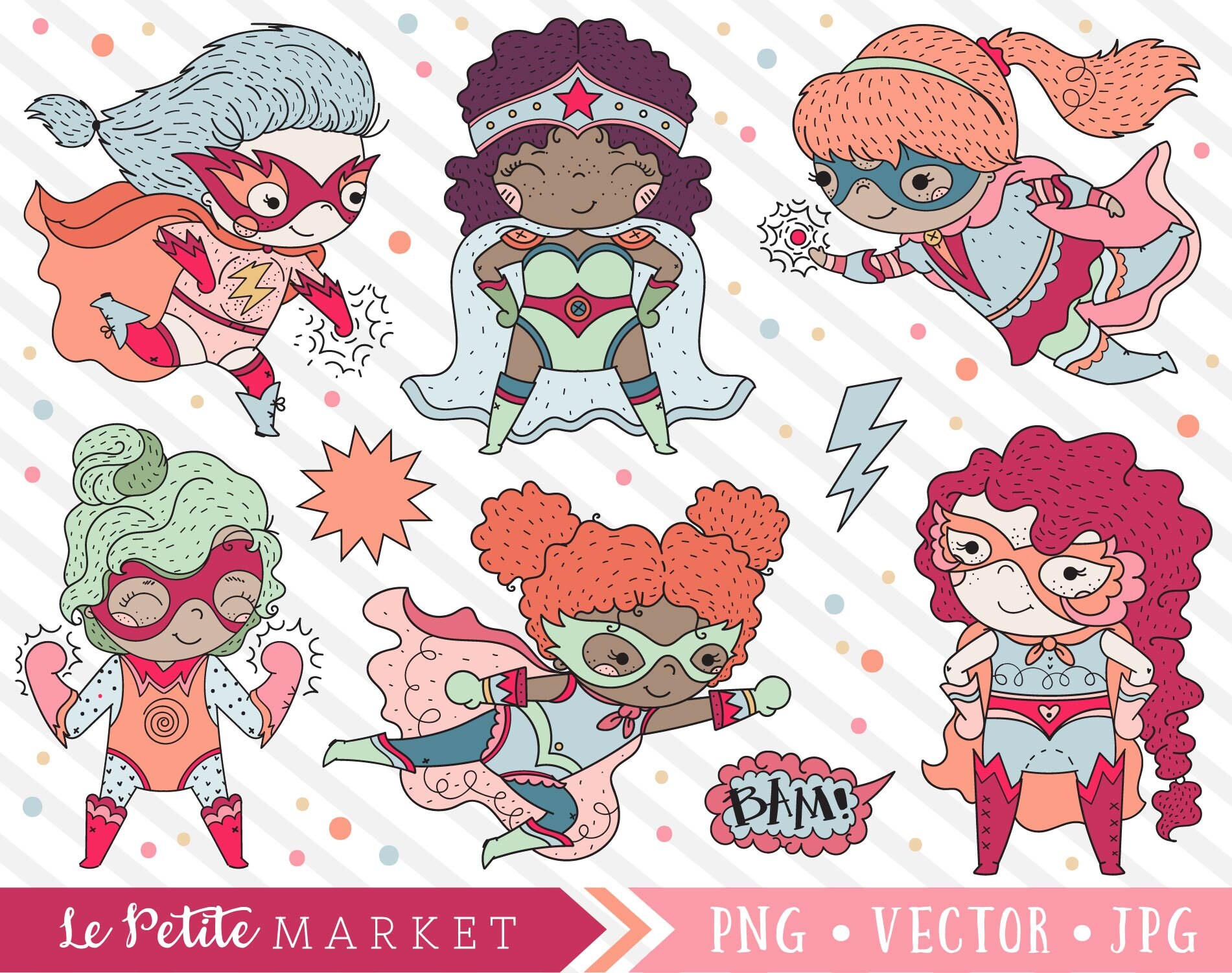 Superhero Clipart Set Superhero Girls Clip Art Comic Book - Etsy