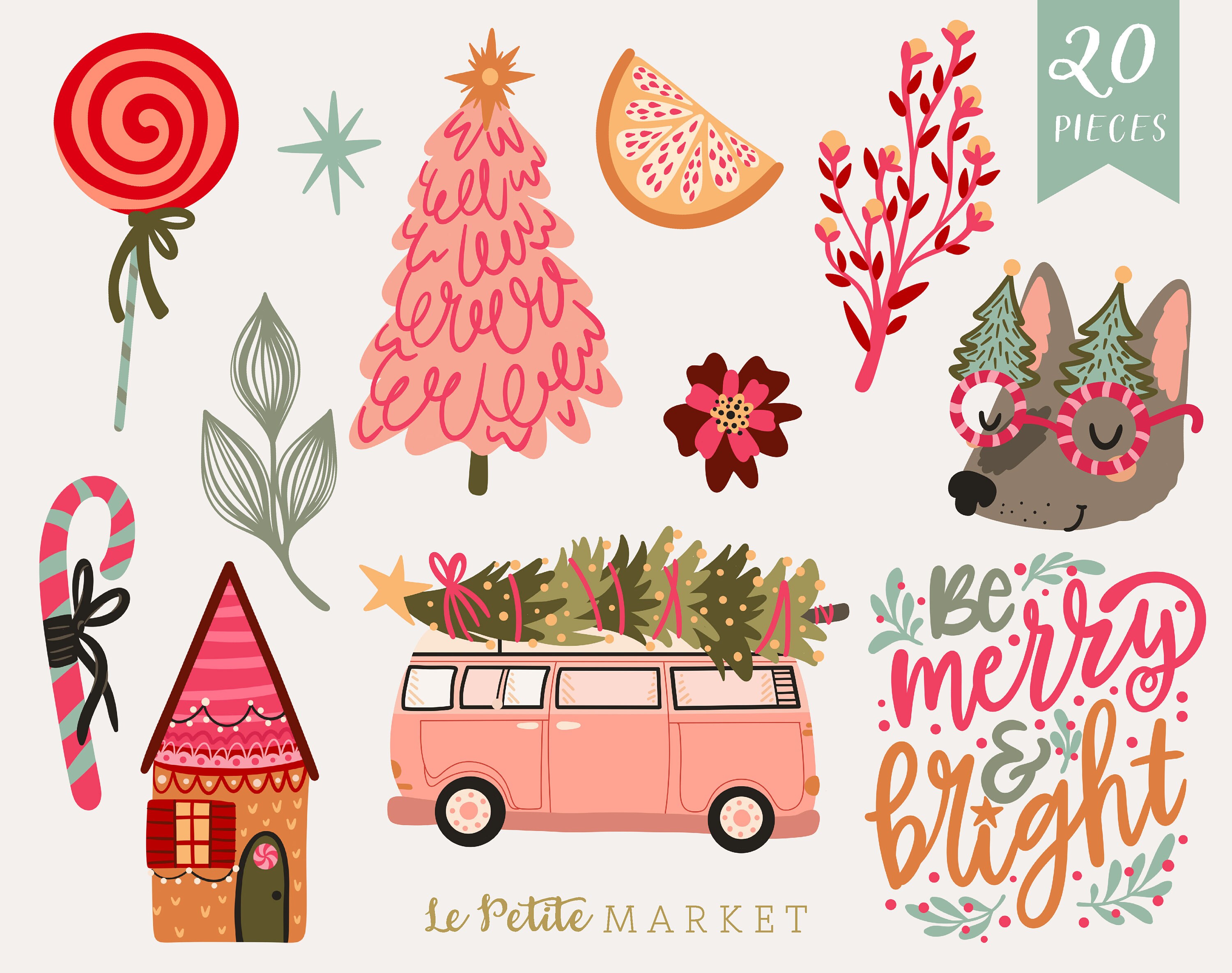 Retro Christmas PNG Clipart, Pink Santa Claus Png, Merry and Bright ...