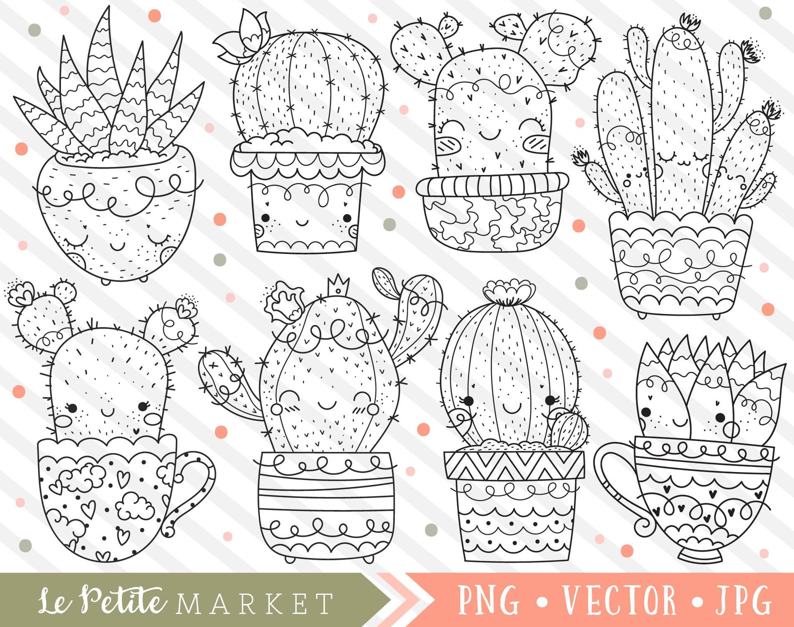 Cute Cactus Clipart Images, Kawaii Cactus Clip Art, Succulent Clipart ...