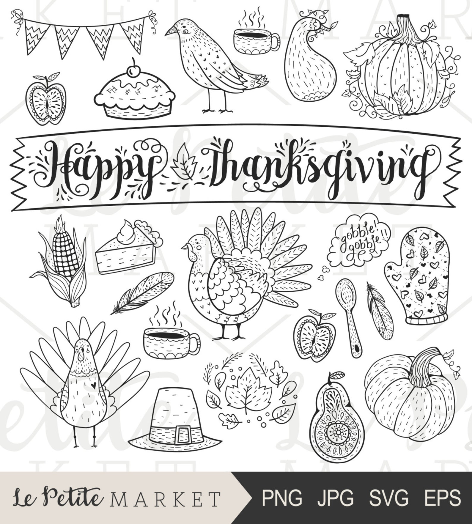 Thanksgiving Clipart Cute Hand Drawn Thanksgiving Clip Art | Etsy