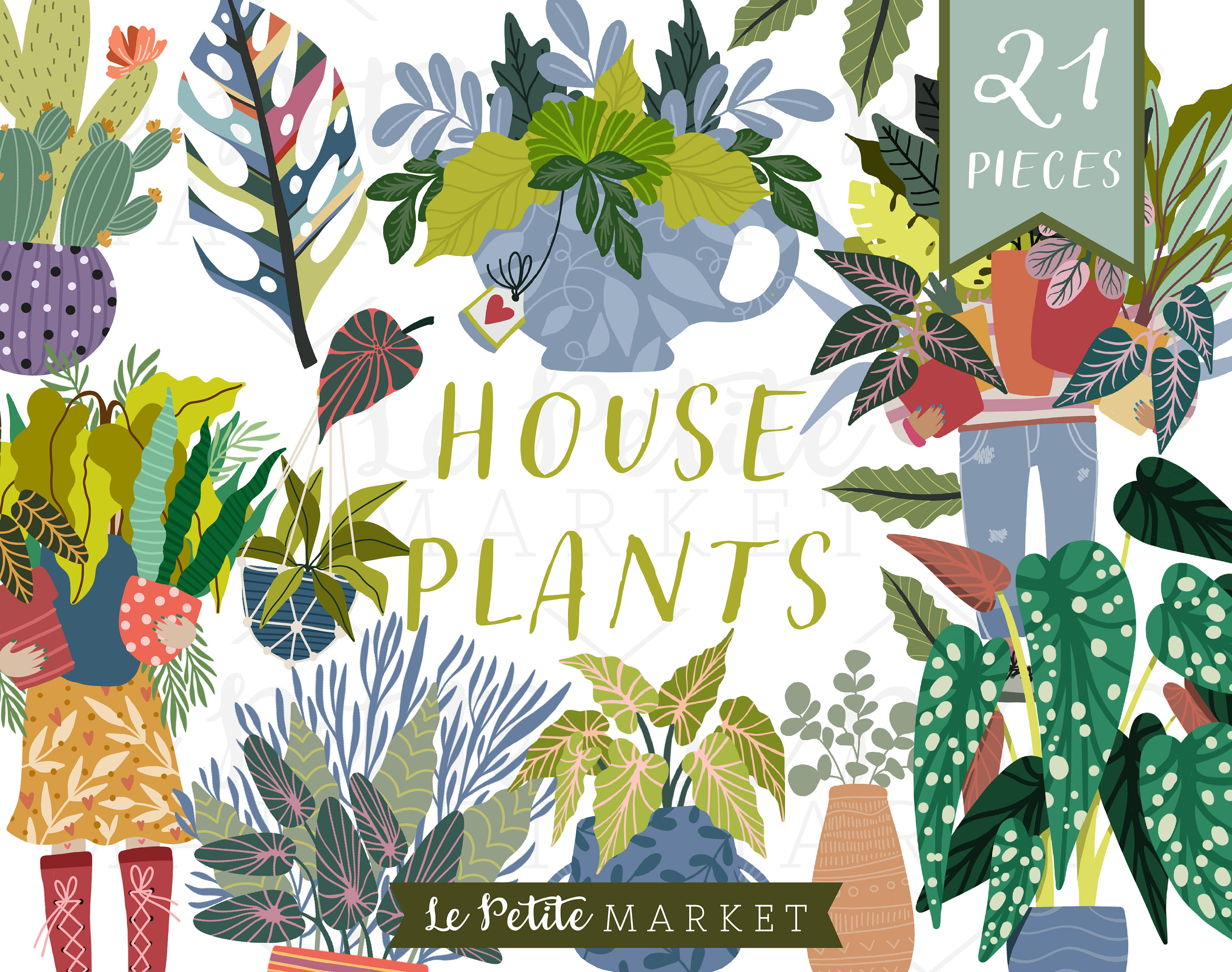 House Plant Clip Art Images Instant Download Planter Pot | Etsy