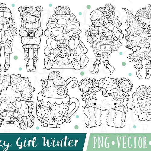 Cute Cozy Girl Clipart Images Winter Girl Clipart Winter - Etsy