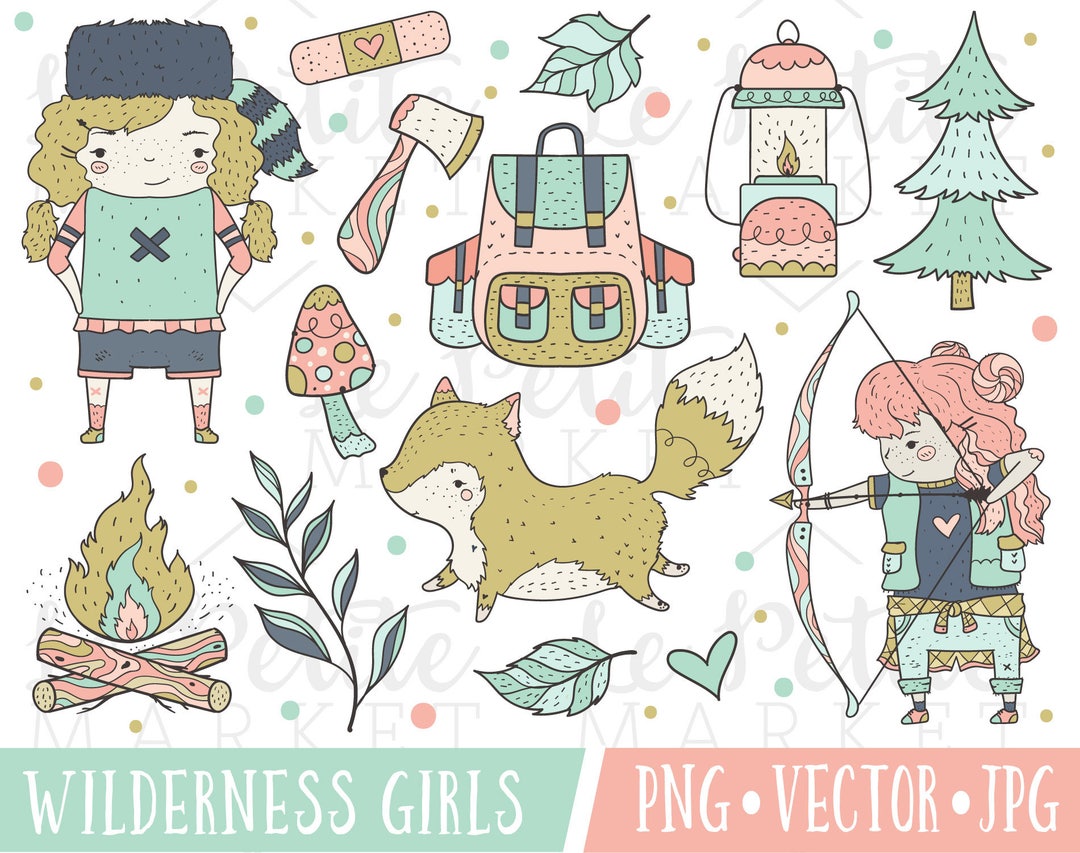 Cute Camping Girls Clipart Images, Woodland Girl Clipart, Forest Girls ...