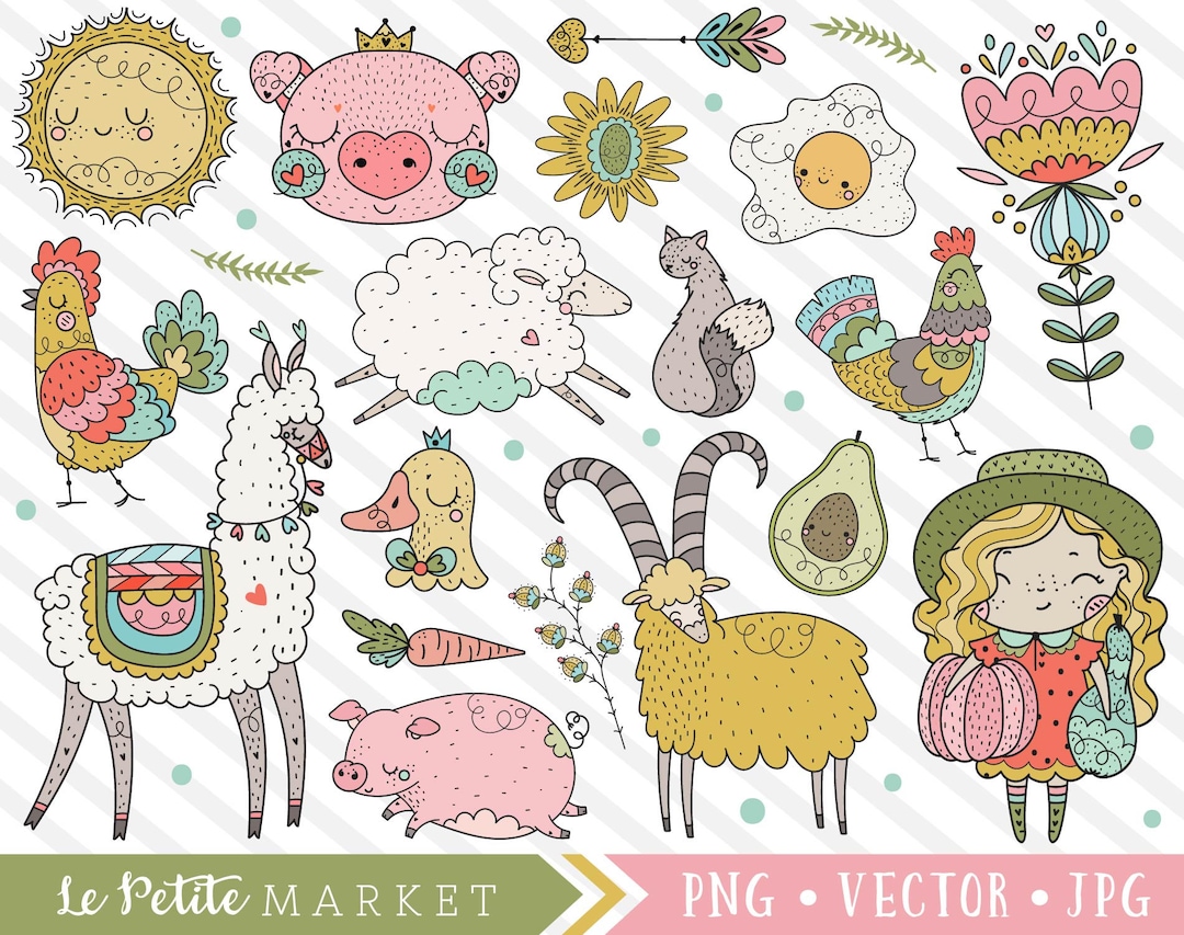 Farm Clipart Bundle, Cute Farm Clip Art Printable Png Jpg, Kawaii ...